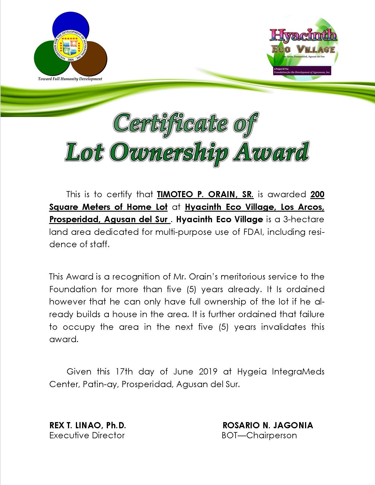CERTIFICATE-OF-LOT-OWNERSHIP | Foundation for the Development of ...